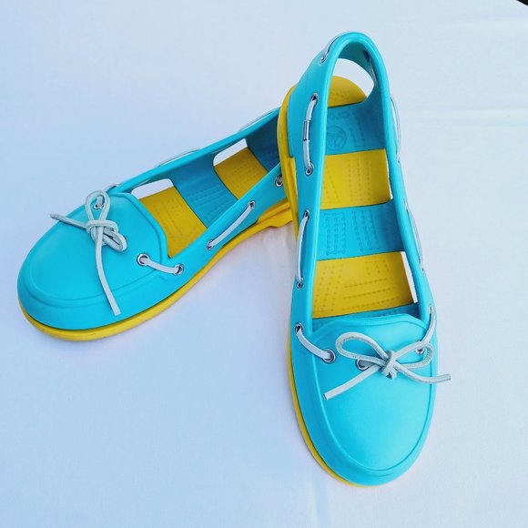 CROCS | Shoes | Crocs Beachline Boat Shoes Aqua And Yellow W | Poshmark